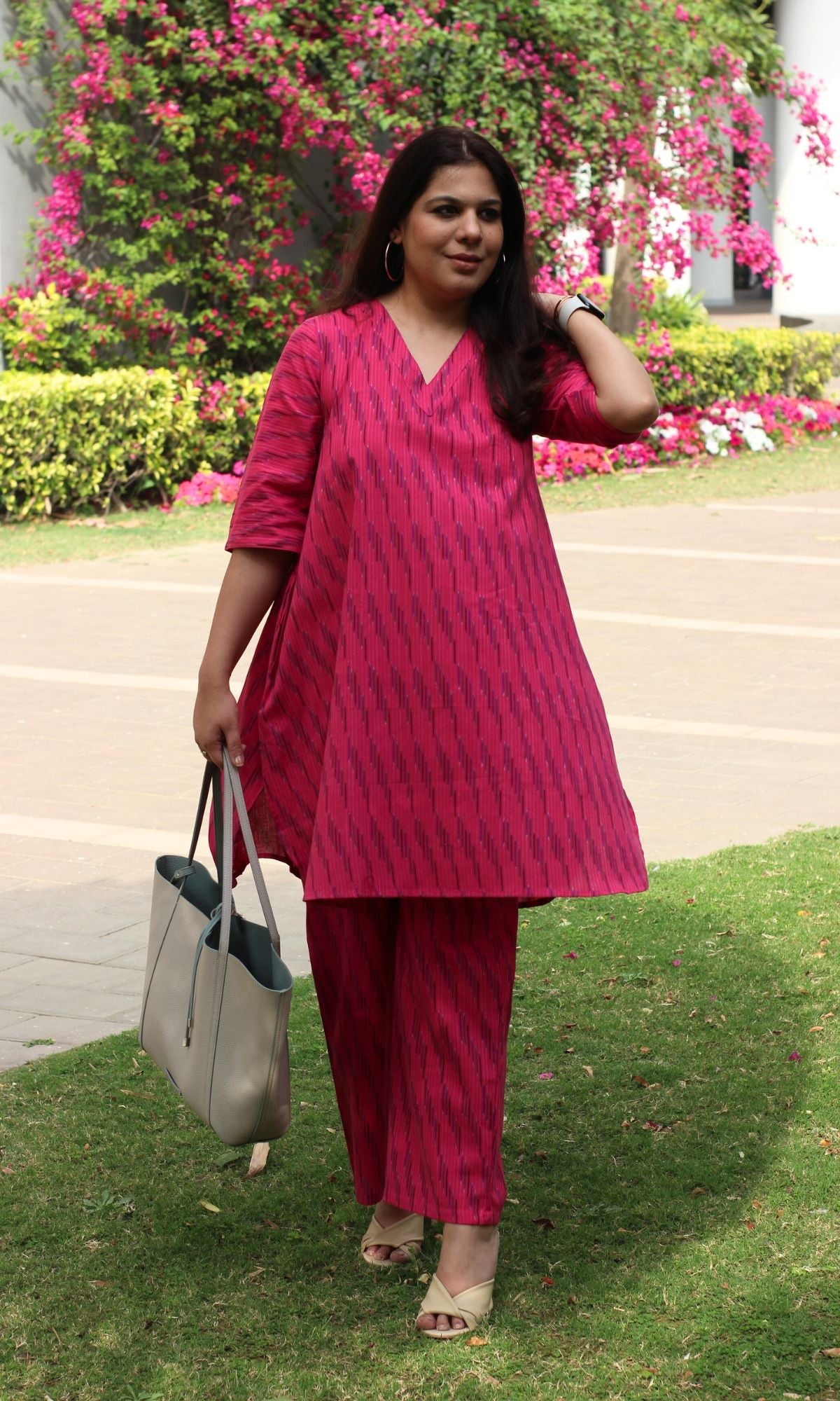 Cotton Handloom Ikat Hot Pink Coord Set – Baareeki