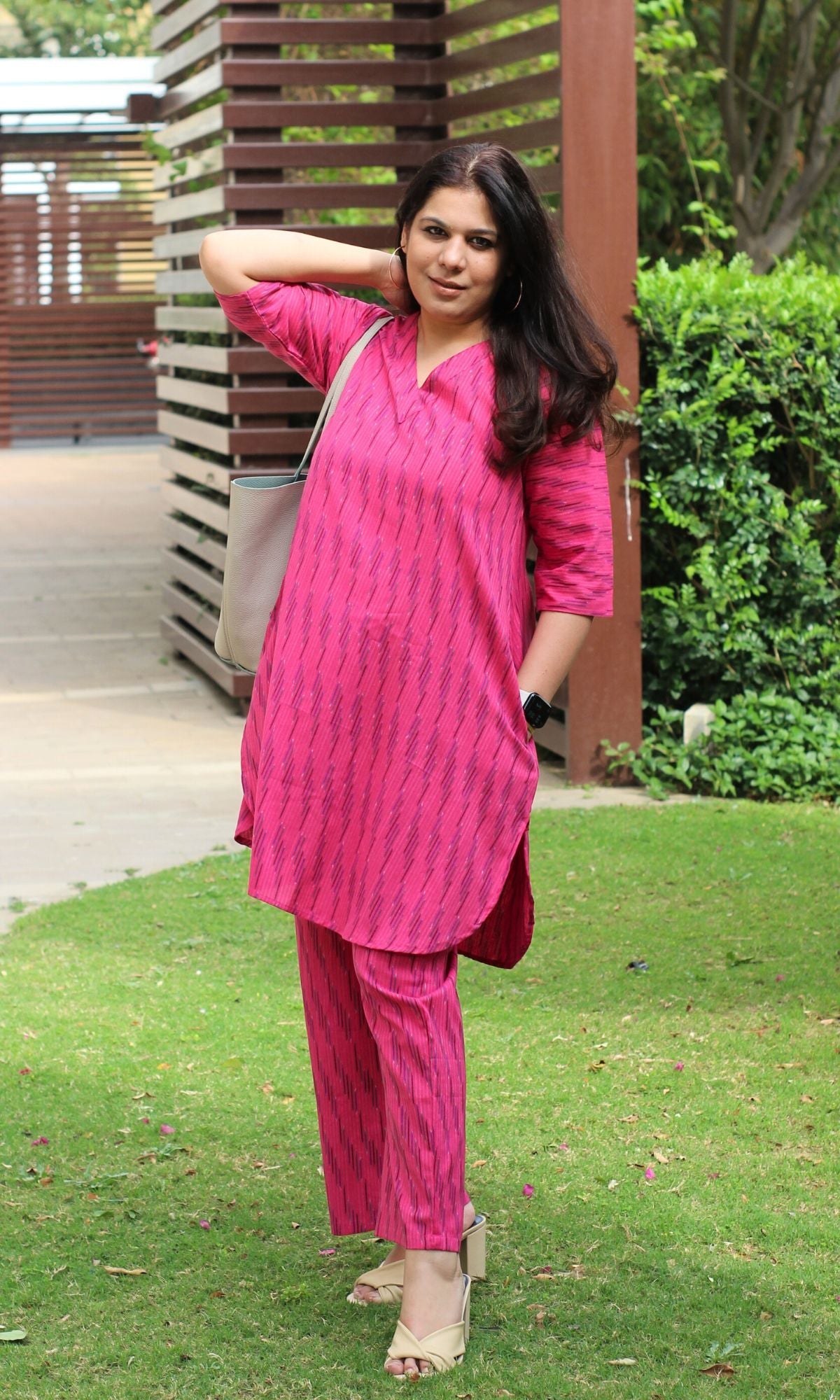 Cotton Handloom Ikat Hot Pink Coord Set – Baareeki