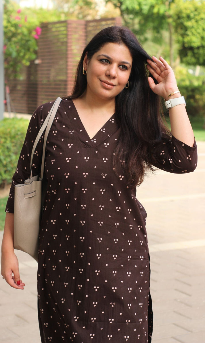 Cotton Mocha Brown Kurta and Palazzo Coord Set – Baareeki